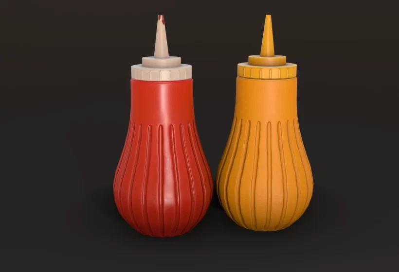 High Quality Ketchup and Mustard Bottles Game Ready Asset