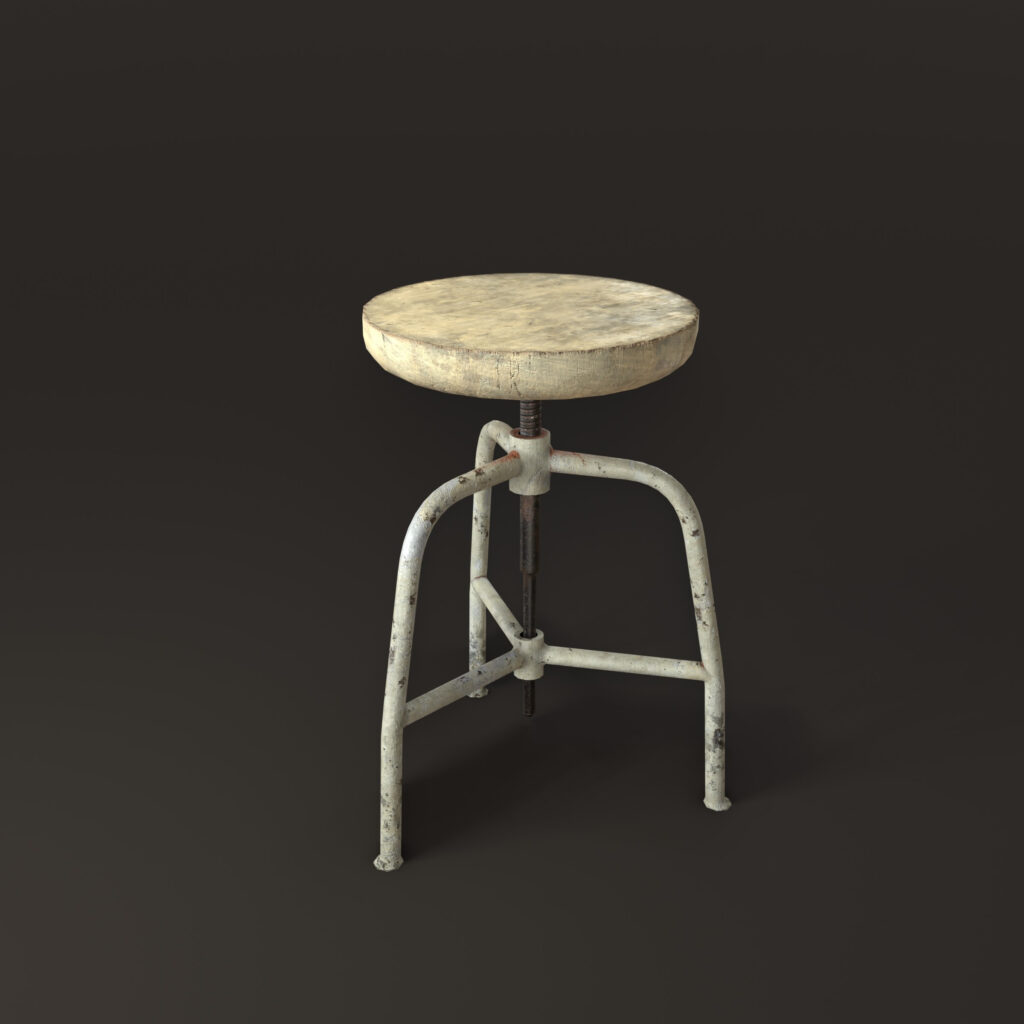 An Old Lab Stool Game Asset - Low Poly Game-ready Chair 3D Model